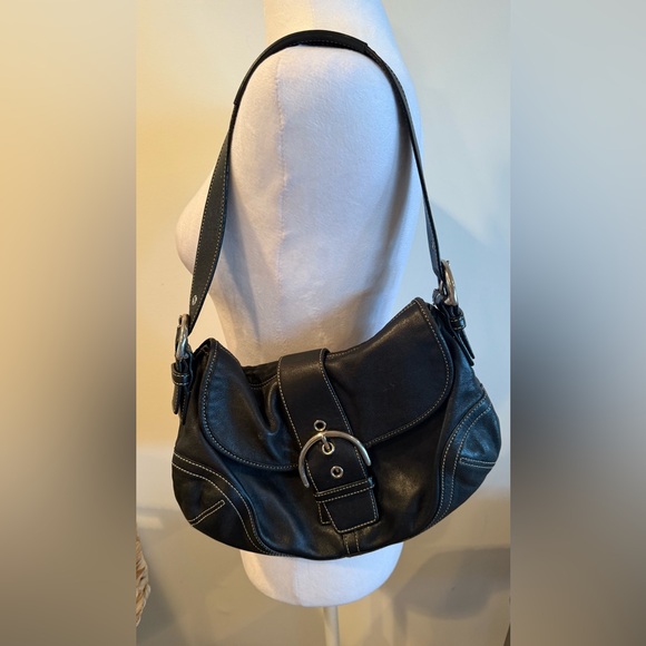 Coach | Bags | Coach Black Leather Shoulder Bag Silver Buckle Hobo ...
